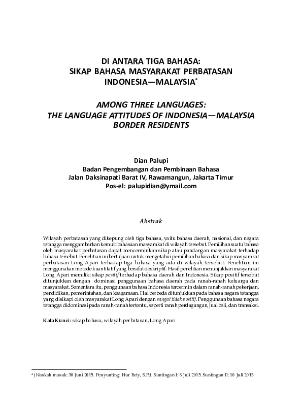 (PDF) DI Antara Tiga Bahasa: Sikap Bahasa Masyarakat Perbatasan ...