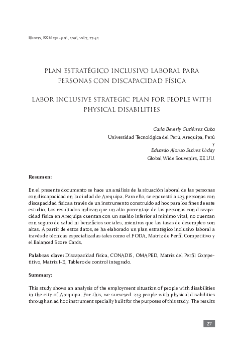 (PDF) Plan estratégico inclusivo laboral para personas con discapacidad ...