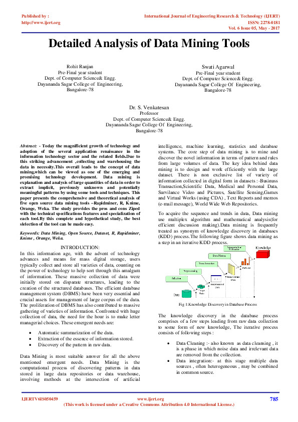 (PDF) Detailed Analysis of Data Mining Tools | rohit Ranjan - Academia.edu