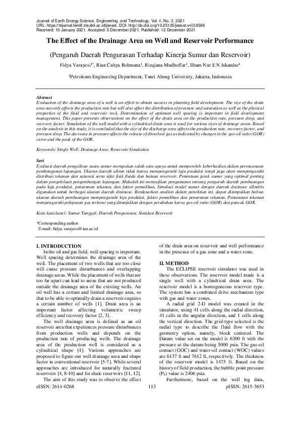 (PDF) The Effect of the Drainage Area on Well and Reservoir Performance