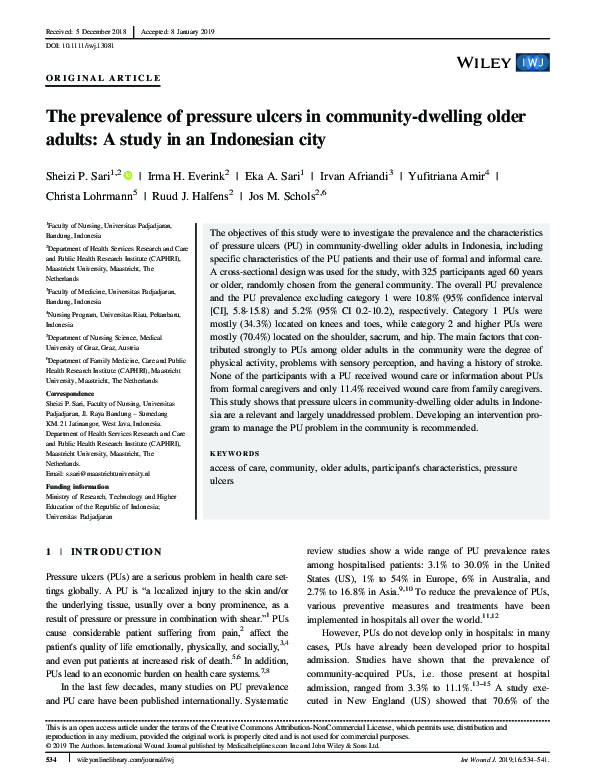 Pdf The Prevalence Of Pressure Ulcers In Community‐dwelling Older