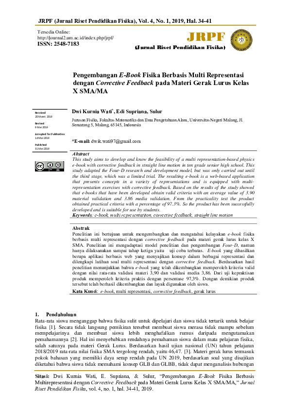 (PDF) Pengembangan E-Book Fisika Berbasis Multi Representasi dengan Corrective Feedback pada ...