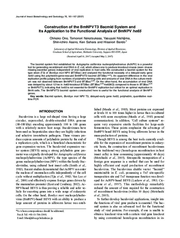 (PDF) Construction of the BmNPV T3 Bacmid System and Its Application to ...