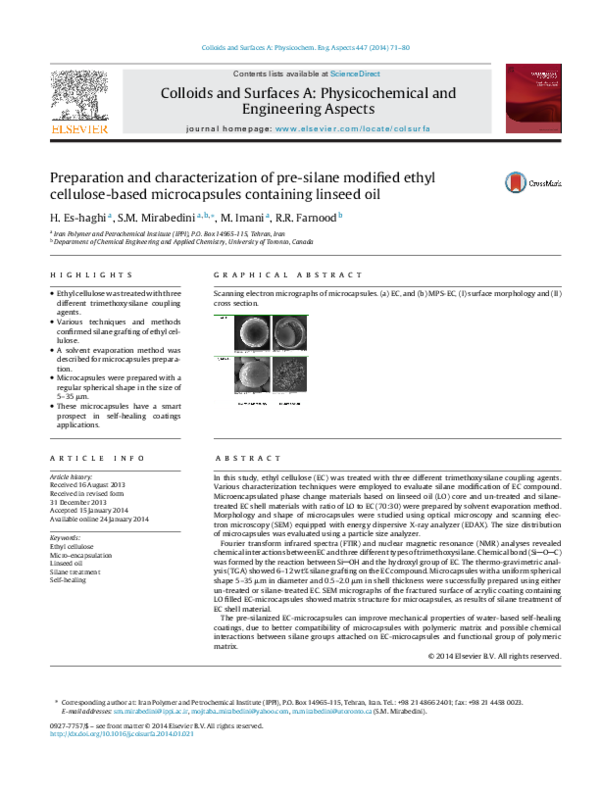 Pdf Preparation And Characterization Of Pre Silane Modified Ethyl Cellulose Based