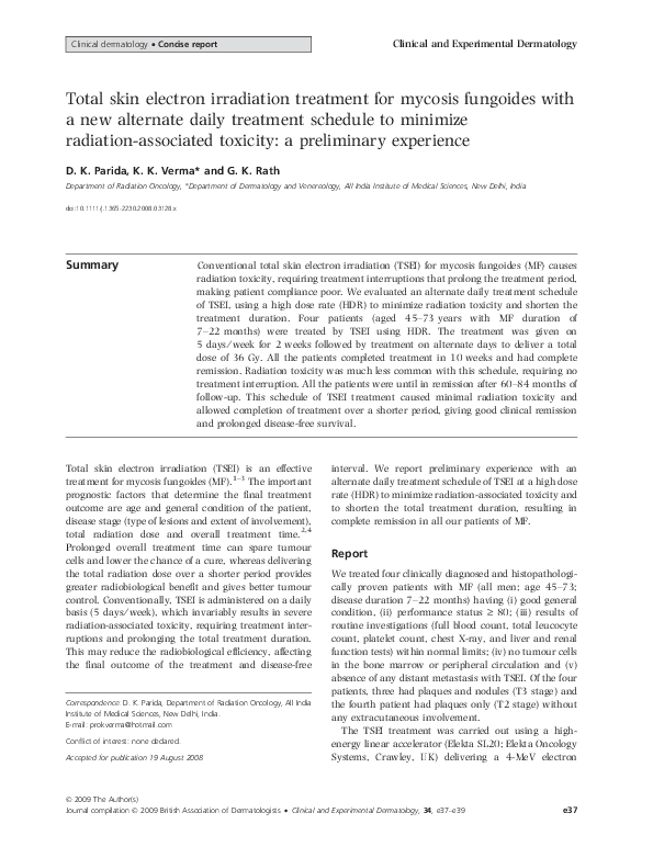 (PDF) Total skin electron irradiation treatment for mycosis fungoides ...