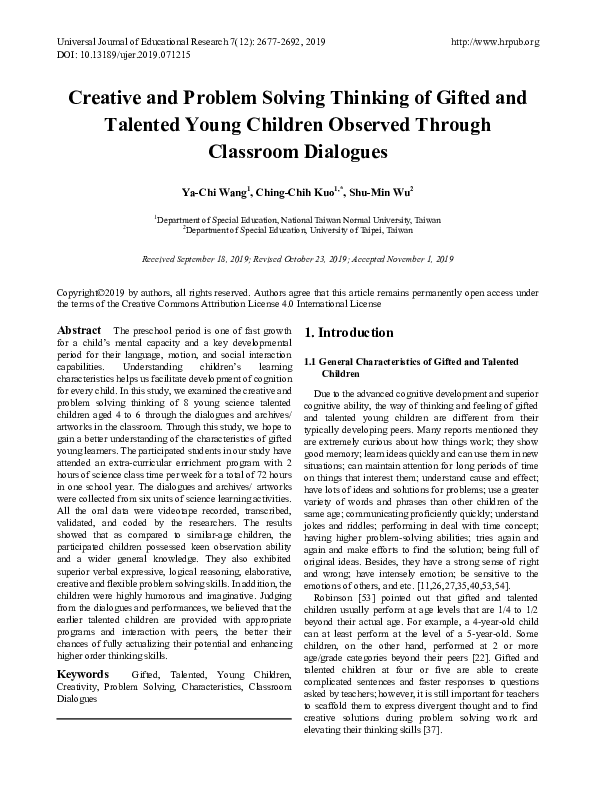 (PDF) Creative and Problem Solving Thinking of Gifted and Talented ...