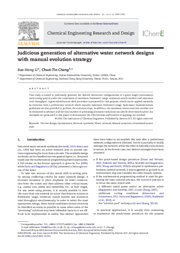 (PDF) Judicious generation of alternative water network designs with ...