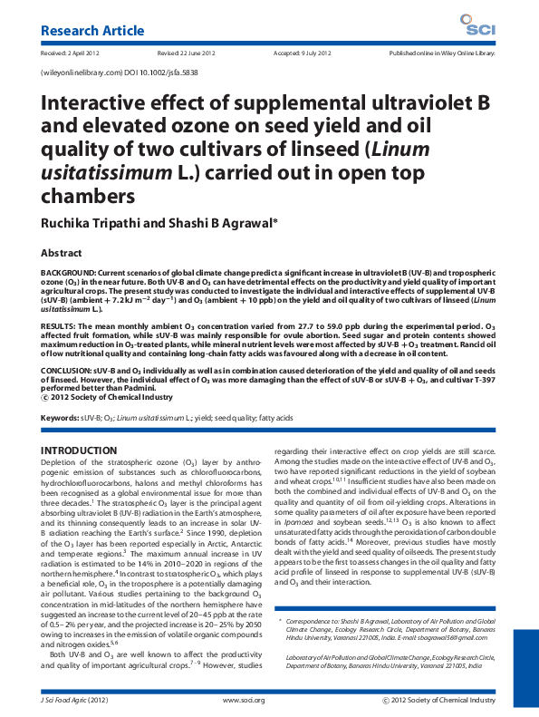 (PDF) Interactive effect of supplemental ultraviolet B and elevated ...