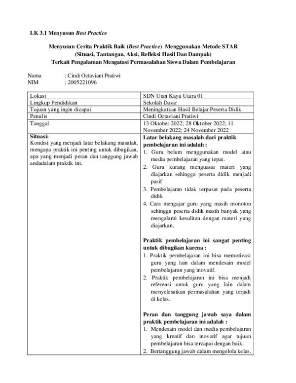 (PDF) LK 3.1 Best Practice Menggunakan Metode STAR