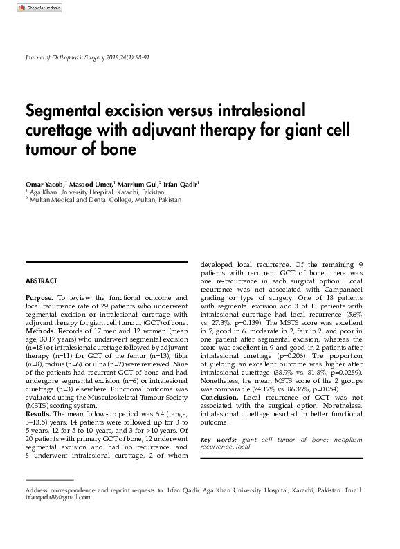 (PDF) Segmental Excision versus Intralesional Curettage with Adjuvant ...