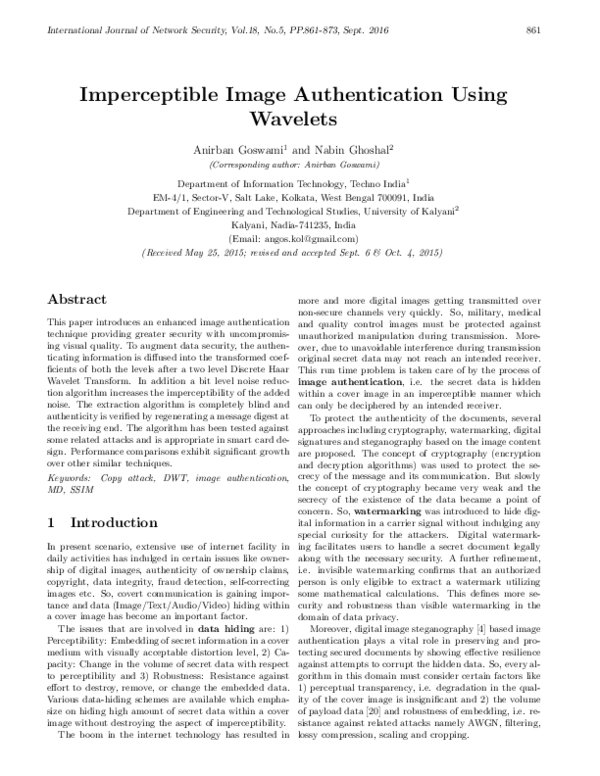 (PDF) Enhanced Image Authentication with Wavelets for Security