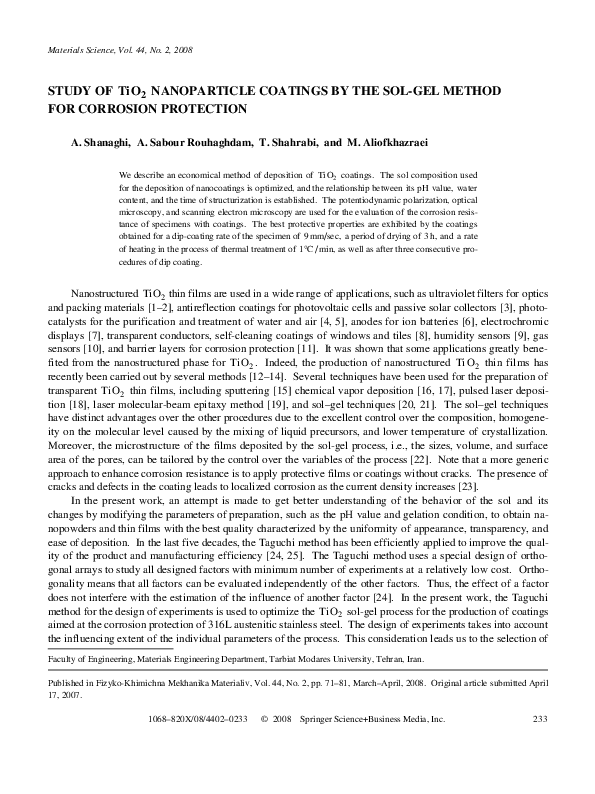 (PDF) Study of TiO2 nanoparticle coatings by the sol-gel method for ...