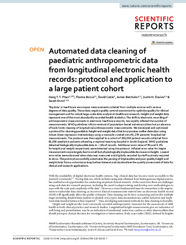 (PDF) Automated data cleaning of paediatric anthropometric data from ...