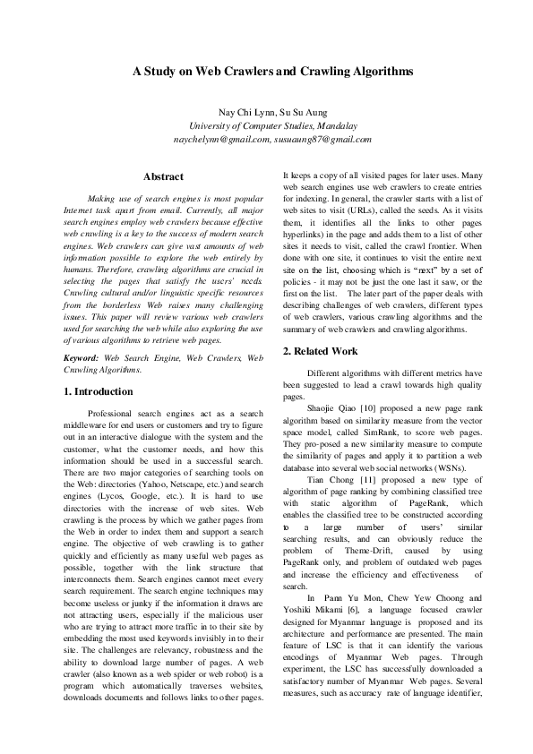 (PDF) A Study on Web Crawlers and Crawling Algorithms