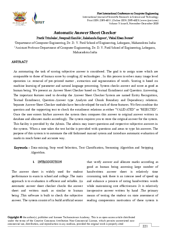 Pdf Automatic Answer Sheet Checker