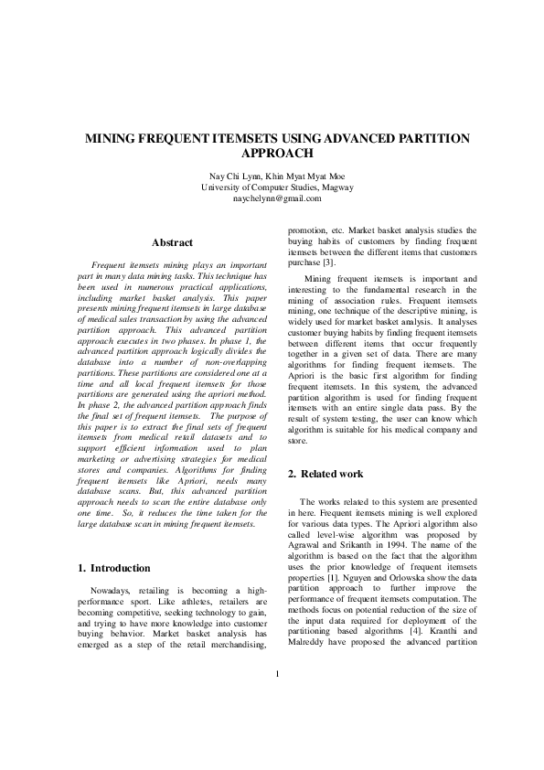 Pdf Mining Frequent Itemsets Using Advanced Partition Approach