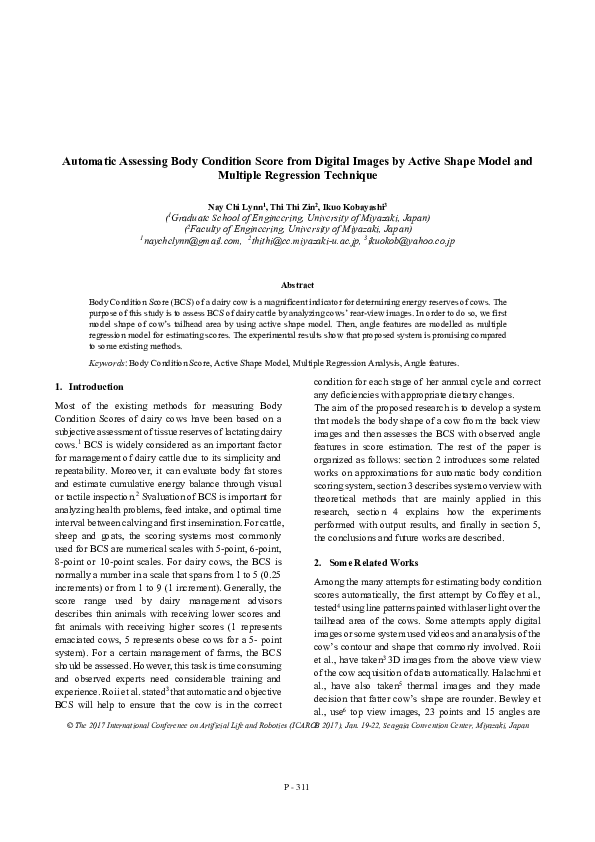 (PDF) Automatic Assessing Body Condition Score from Digital Images by ...
