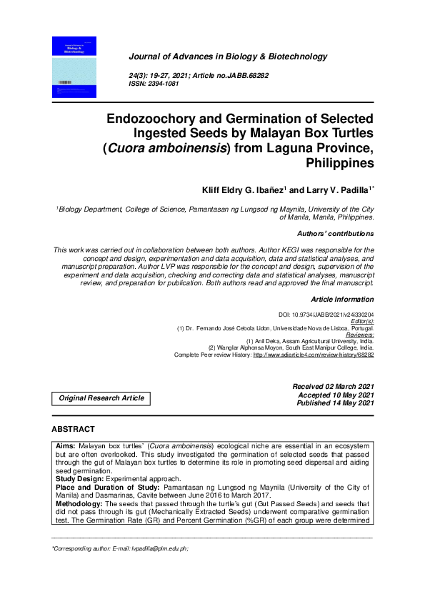 (PDF) Endozoochory and Germination of Selected Ingested Seeds by ...