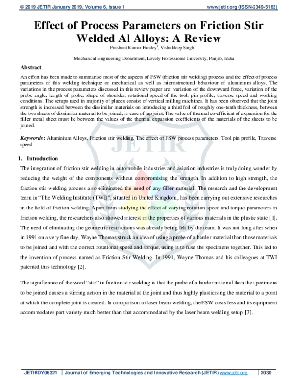 (PDF) Effect of Process Parameters on Friction Stir Welded Al Alloys: A ...