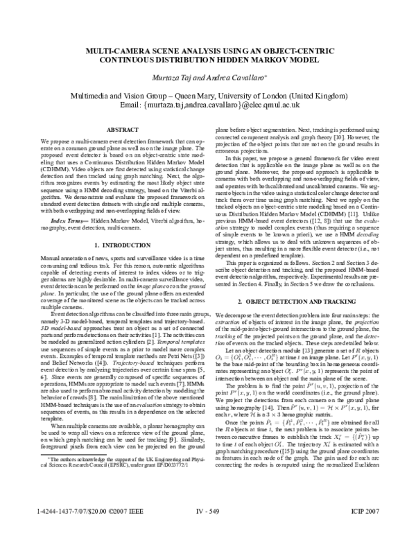 (PDF) Multi-Camera Scene Analysis using an Object-Centric Continuous Distribution Hidden Markov ...