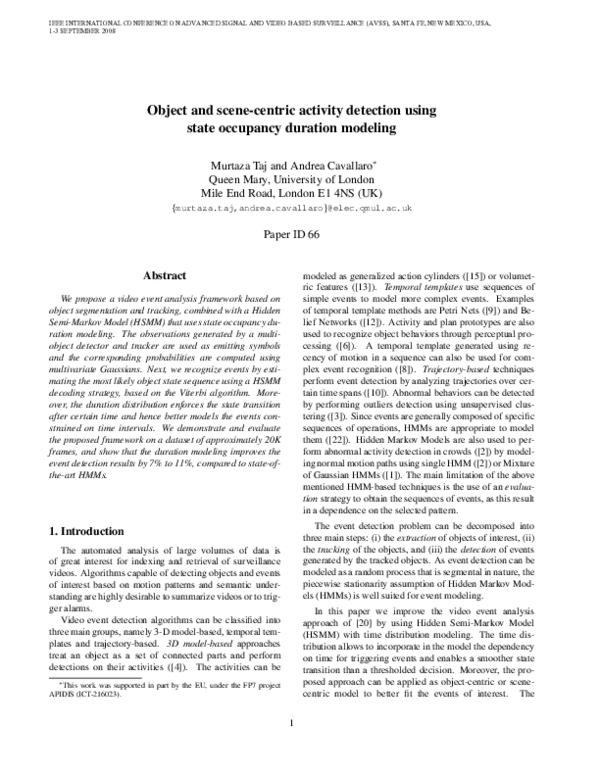 Pdf Object And Scene Centric Activity Detection Using State Occupancy