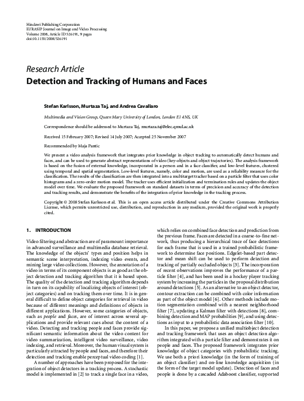 (PDF) Detection and Tracking of Humans and Faces