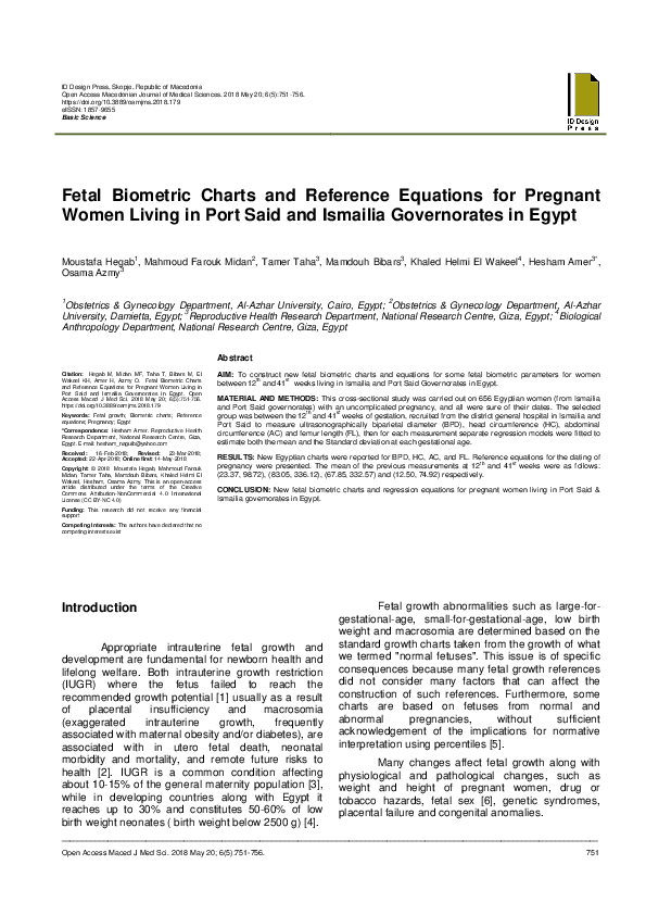 (PDF) New Fetal Biometric Charts for Egyptian Women