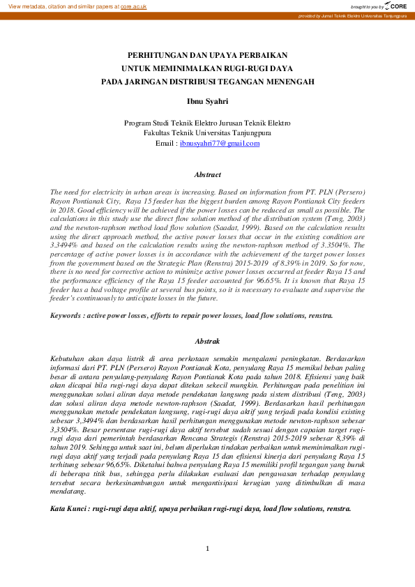 (PDF) Perhitungan Dan Upaya Perbaikan Untuk Meminimalkan Rugi-Rugi Daya ...