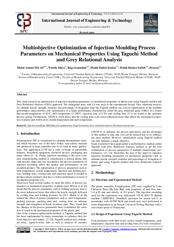 (PDF) Multiobjective Optimization of Injection Moulding Process Parameters on Mechanical ...