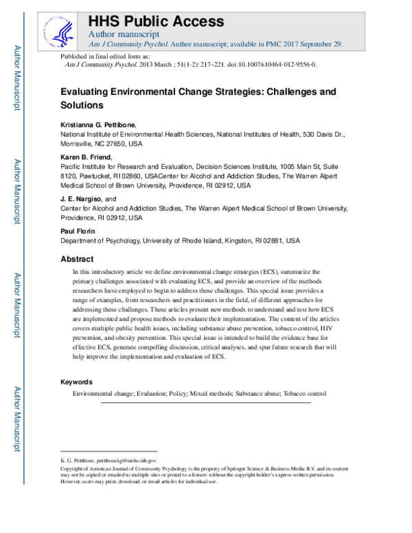 (PDF) Evaluating Environmental Change Strategies: Challenges and Solutions