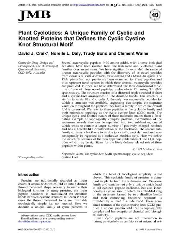 (PDF) Plant cyclotides: A unique family of cyclic and knotted proteins ...