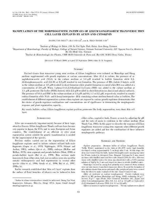 (PDF) Manipulation of the morphogenetic pathways of Lilium longiflorum ...