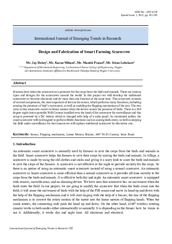 (PDF) Design and Fabrication of Smart Farming Scarecrow