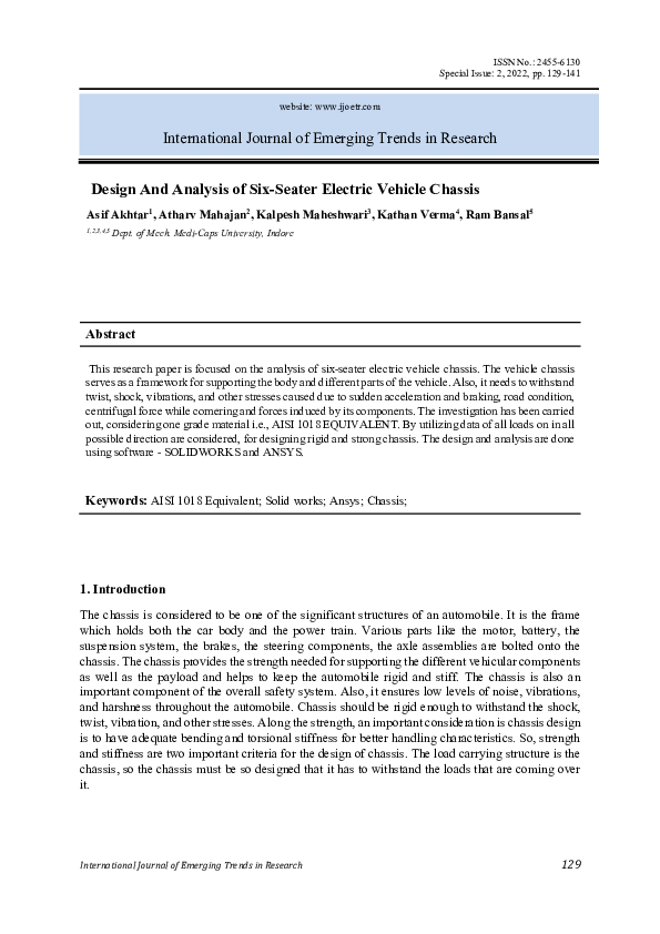 (PDF) Design And Analysis of Six Seater Electric Vehicle Chassis
