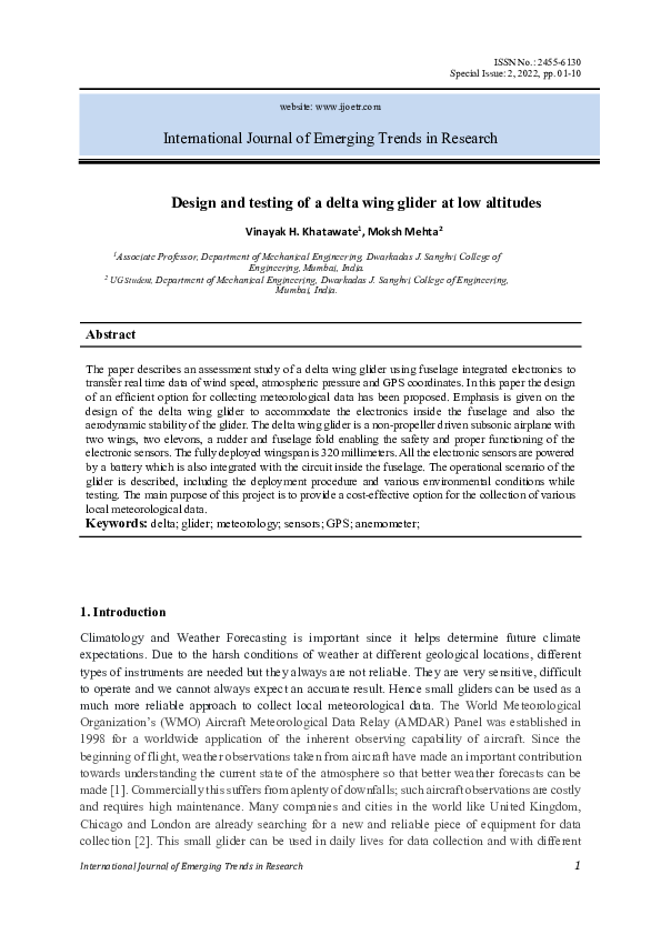 (PDF) Design and testing of a delta wing glider at low altitudes