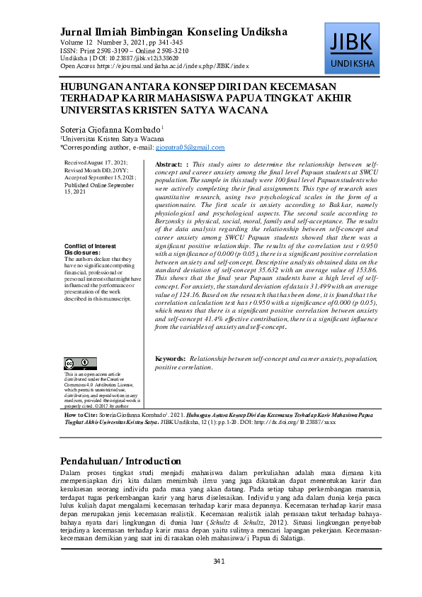 (PDF) Hubungan Antara Konsep Diri Dan Kecemasan Terhadap Karir Mahasiswa Papua Tingkat Akhir ...