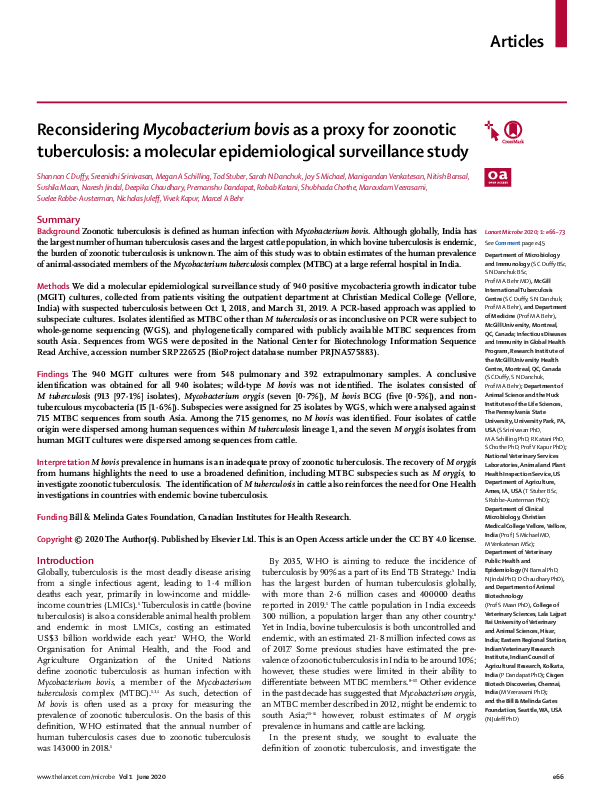 (PDF) Reconsidering Mycobacterium bovis as a proxy for zoonotic ...