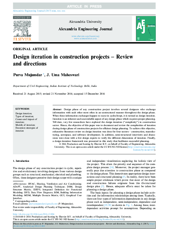 (PDF) Design iteration in construction projects – Review and directions