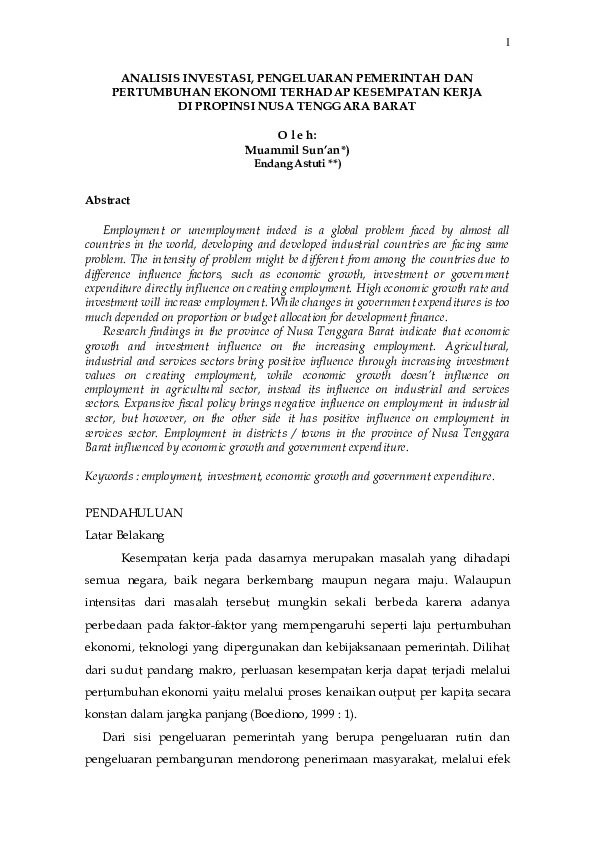 (PDF) Analisis Investasi, Pengeluaran Pemerintah Dan Pertumbuhan Ekonomi Terhadap Kesempatan ...