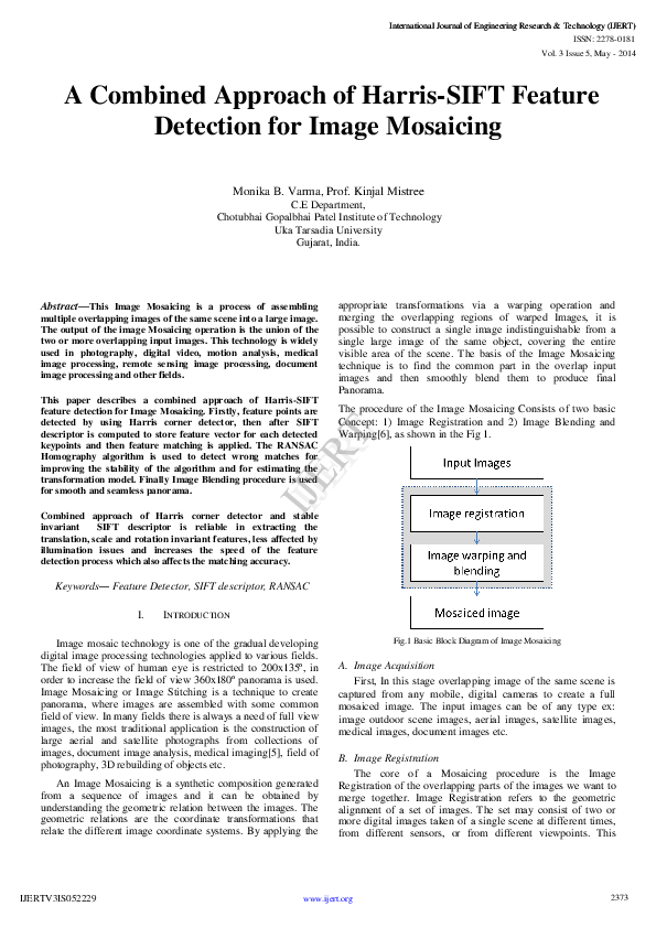 Pdf A Combined Approach Of Harris Sift Feature Detection For Image Mosaicing