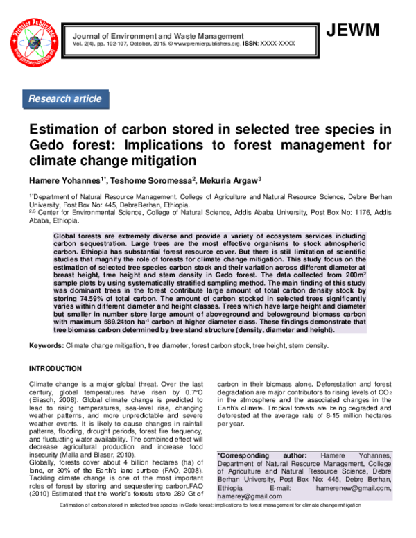 (PDF) Estimation of carbon stored in selected tree species in Gedo ...