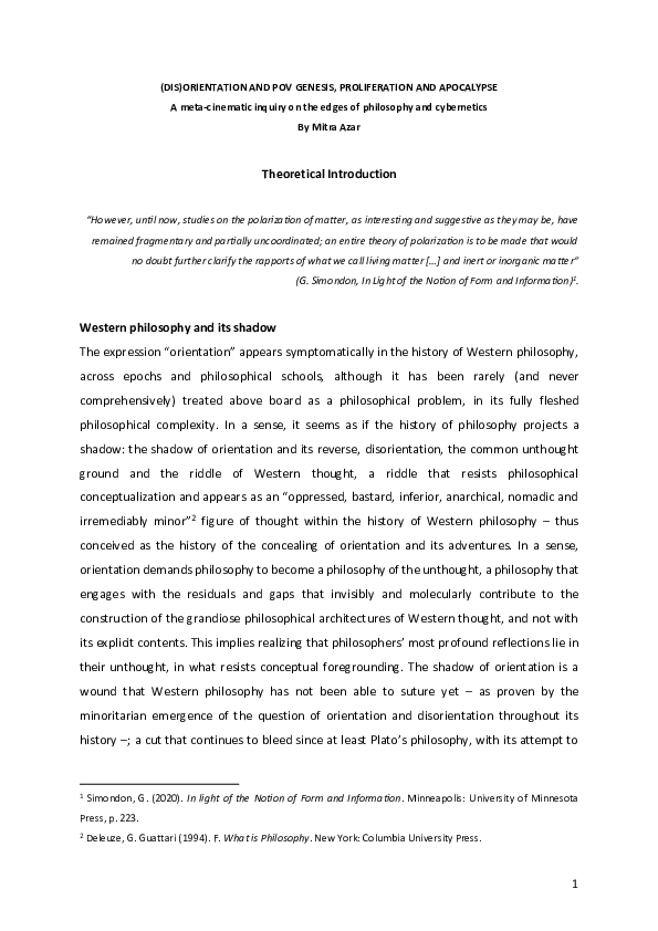 (PDF) PhD/DRAFT/Theoretical Intro/Western Philosophy and its Shadow