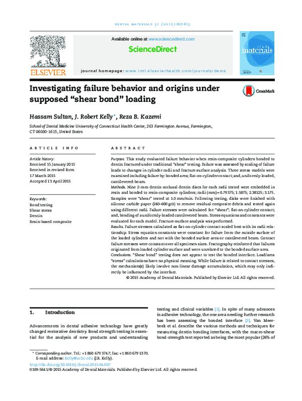(PDF) Investigating failure behavior and origins under supposed “shear bond” loading