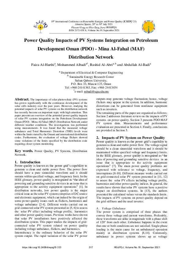 (PDF) Power Quality Impacts of PV Systems Integration on Petroleum ...