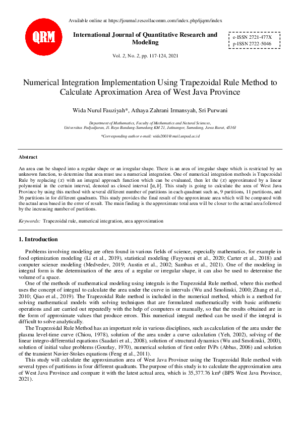 (PDF) Numerical Integration Implementation Using Trapezoidal Rule Method To Calculate ...