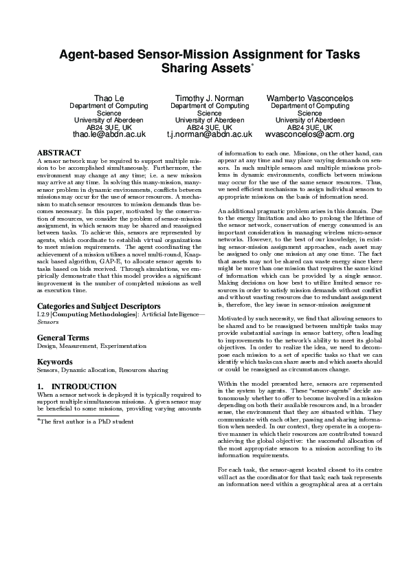 (PDF) Agent-based sensor-mission assignment for tasks sharing assets