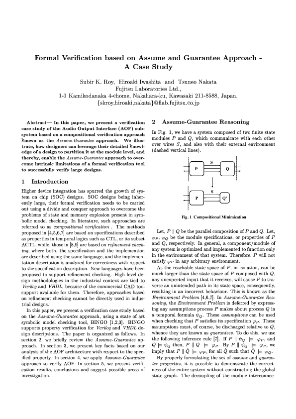 (PDF) Formal verification based on assume and guarantee approach: a case study