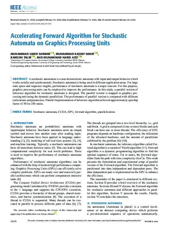 (PDF) Accelerating Forward Algorithm for Stochastic Automata on Graphics Processing Units