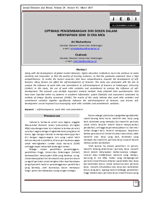 (PDF) Optimasi Pengembangan Diri Dosen Dalam Menyiapkan SDM DI Era Mea