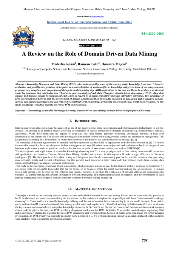 (PDF) A Review on the Role of Domain Driven Data Mining | Ramzan Talib ...